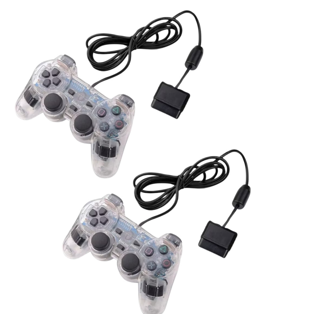 Kit 2 Controles Ps2 Joystick Com Fio Ergonômico Plug And Play Cristal ...