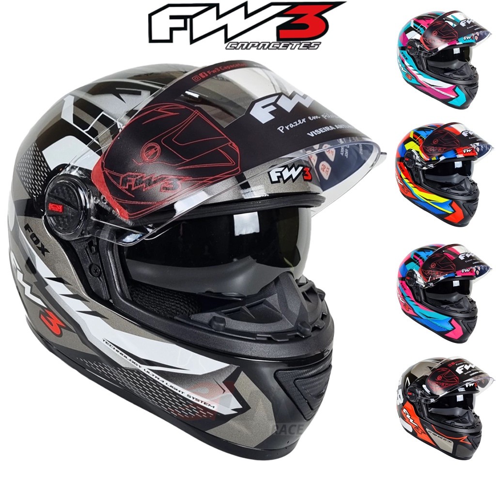Capacete Fechado Fw3 Gtx Fox Óculos + Narigueira Cores Masculino Feminino | Shopee Brasil