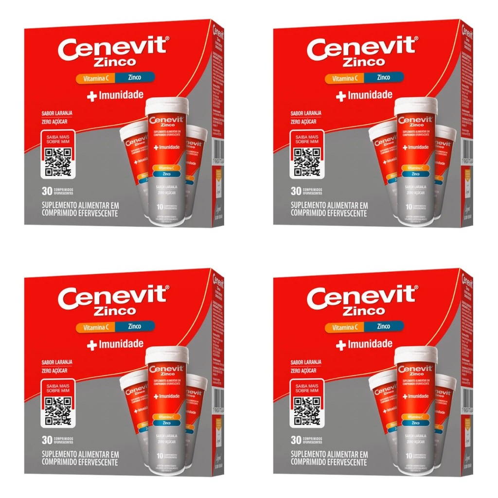 Kit 04 Vitamina C Efervescente com Zinco 30 Cps - Cenevit | Shopee Brasil