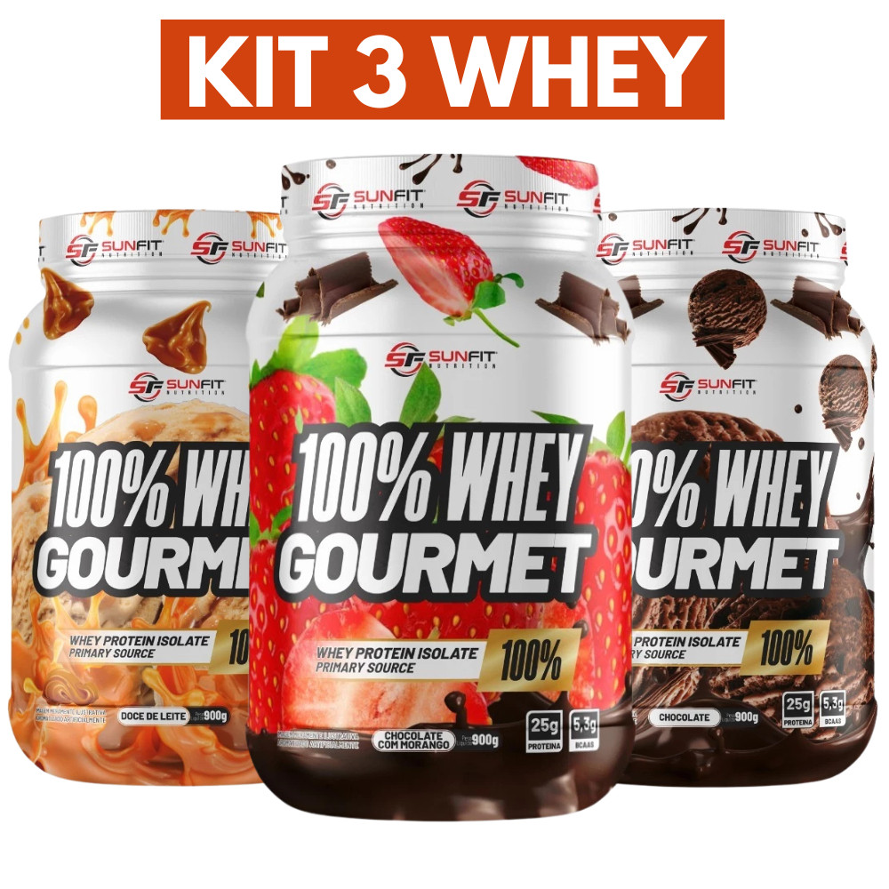 Kit 03 Whey Protein Gourmet Isolado 900g Suplemento Com 25g Proteina ...