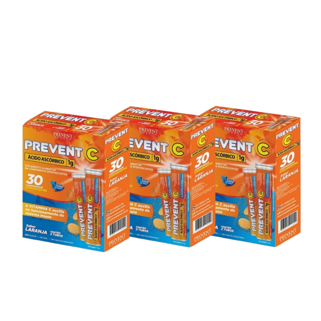 Kit 3 Vitamina C 1g 30 comprimidos Efervescentes - Prevent c Total 90 ...