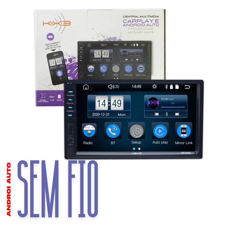 CENTRAL MULTIMIDIA CARPLAY E ANDROID AUTO sem fio / 7Polegadas MP5 kx3 ...