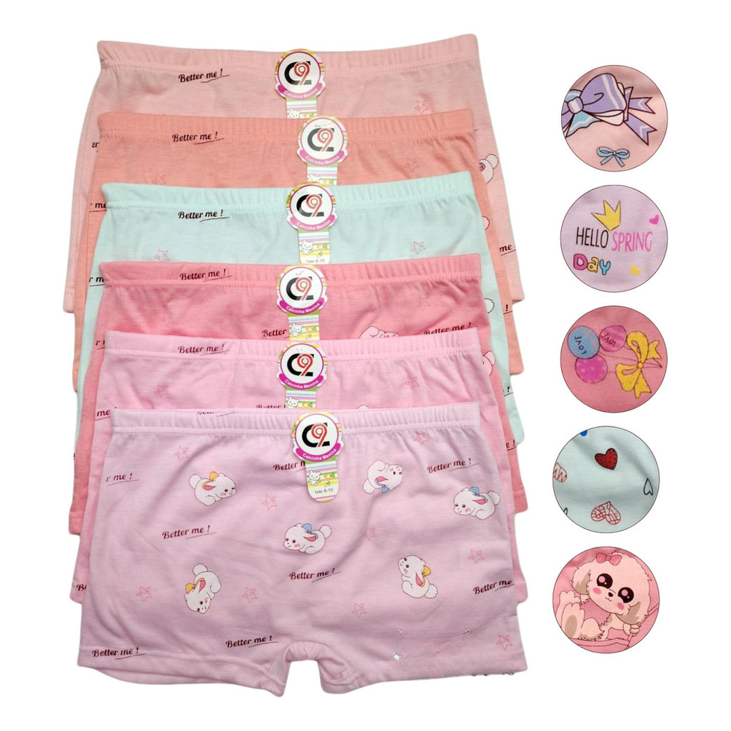 Kit 6 ou 10 Calcinhas Boxer Algodão Infantil Menina Importada | Shopee ...