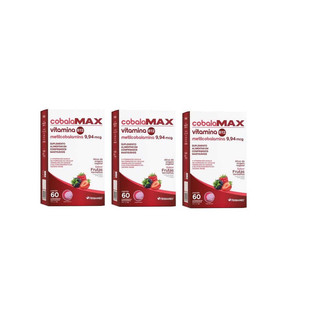 Kit 3 Cobala Max Vitamina B12 - 60 Comprimidos Mastigáveis | Shopee Brasil