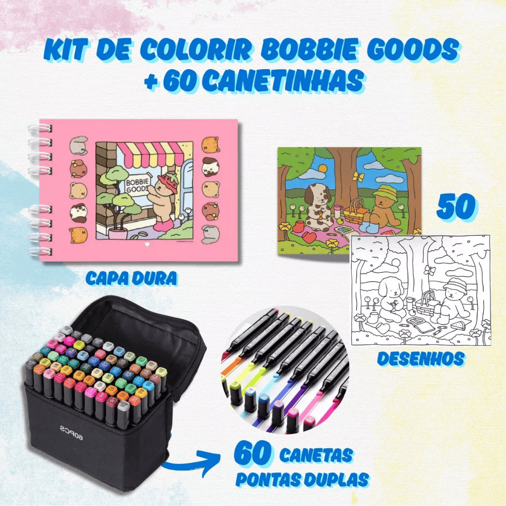 Kit Livro Bobbie Good Capa Dura A5 + 60 Canetas Marcadoras Dupla Ponta ...