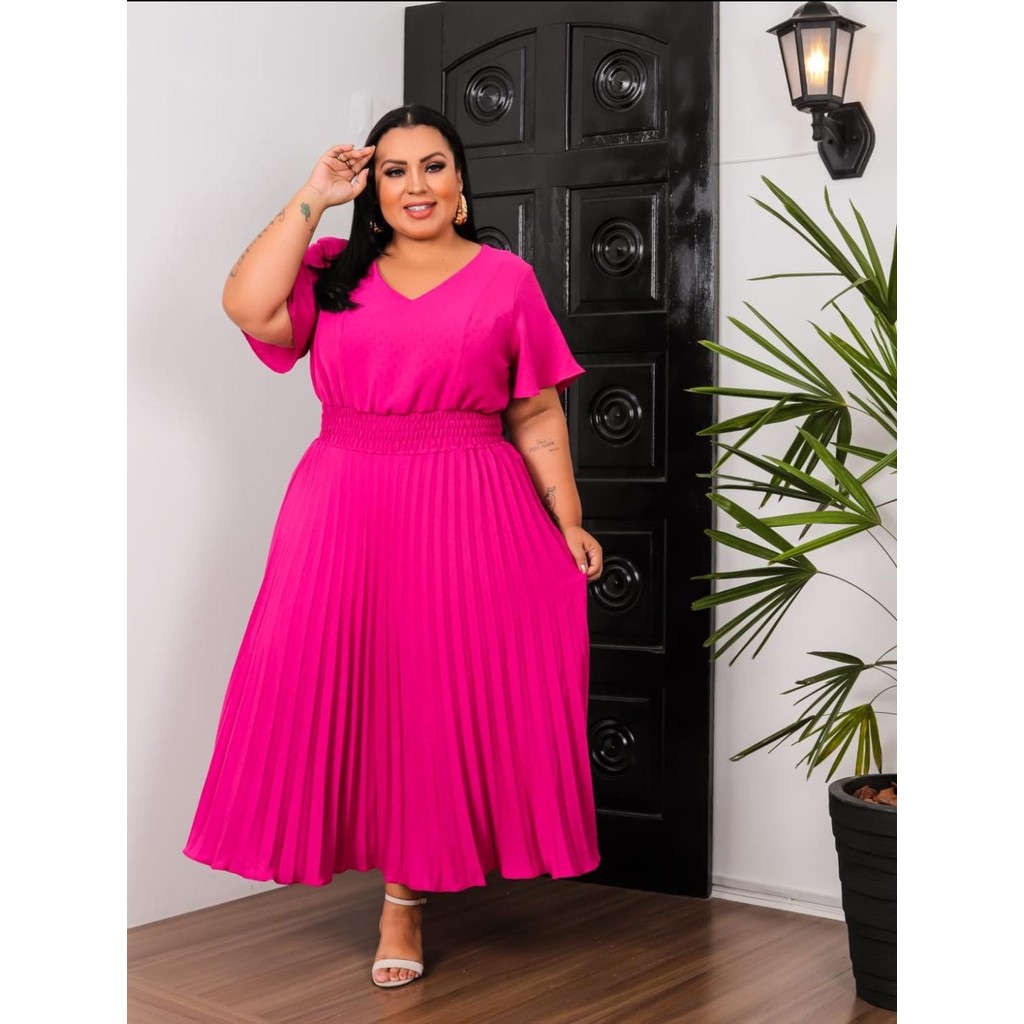 VESTIDO PLUS SIZE PLISSADO GRANDE MODA EVANGÉLICA G3 JULIANA | Shopee ...