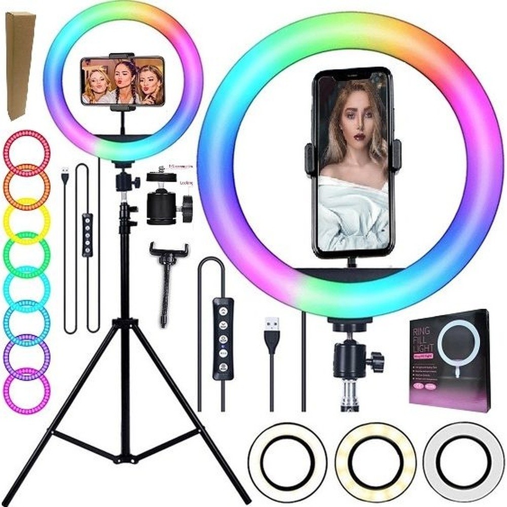 Ring Light Colorido 8 Polegadas com Tripe 2,10mt - Kit RGB jimmy | Shopee Brasil