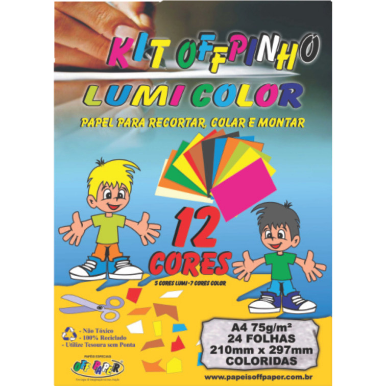 Kit Offpinho LumiColor 75g – 12 cores A4 com 24 folhas | Shopee Brasil