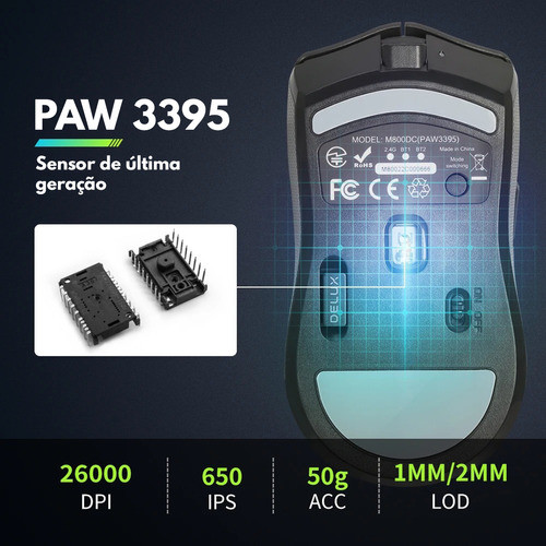 Mouse Gamer Sem Fio Delux M800 Pro Sensor Paw3395- Preto | Shopee Brasil