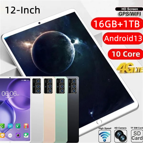 Novo 12 Polegada 16GB + 1TB WiFi Tablet Android 13.0 Cartão SIM Duplo ...