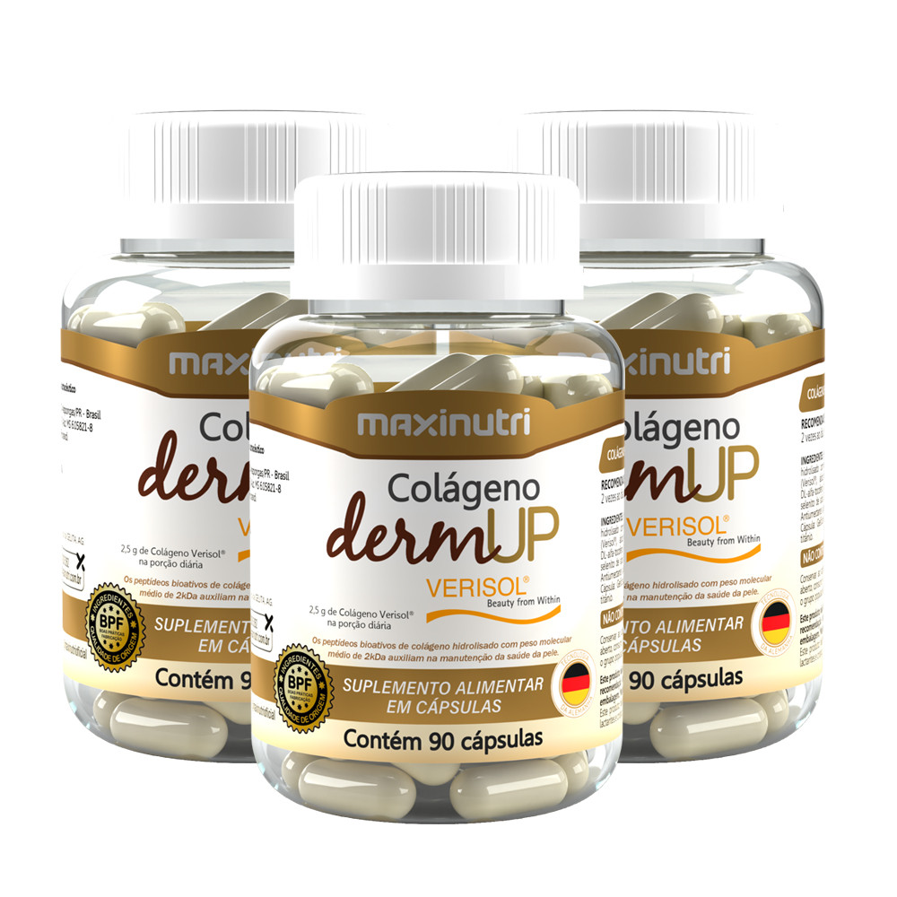 Kit 3 Colágeno DermUp Verisol + Vitaminas 90 Cápsulas Maxinutri ...