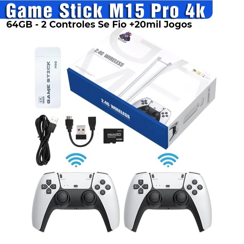 Game Stick M15 Pro 4k 64gb Hdmi Com 2 Controles Se Fio +20mil Jogos - Envio Imediato | Shopee Brasil