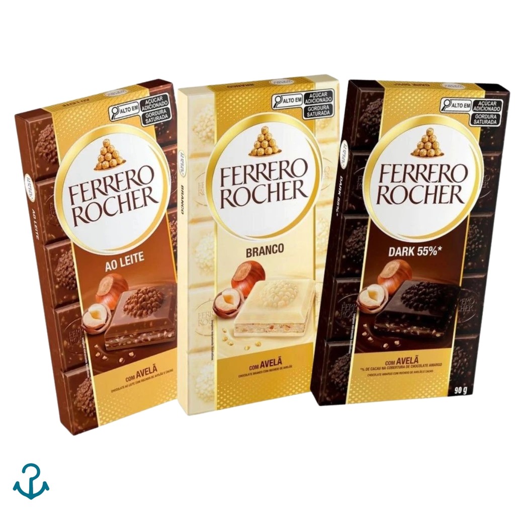 Kit 03un Barra Chocolate Tablete Ferrero Rocher 90g - 01 de Cada Sabor ...