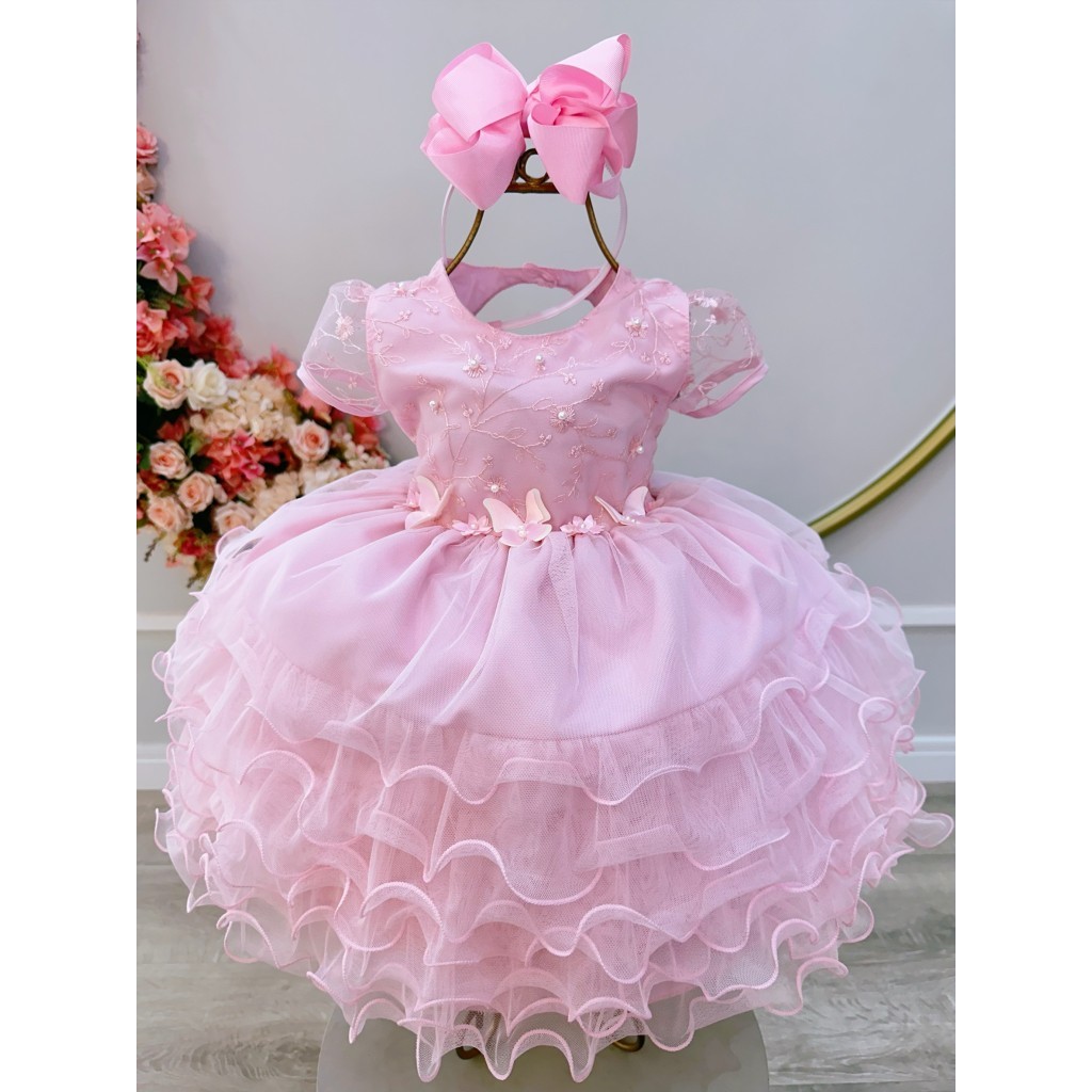 Vestido Infantil Rosa Claro Jardim Encantado princesa | Shopee Brasil