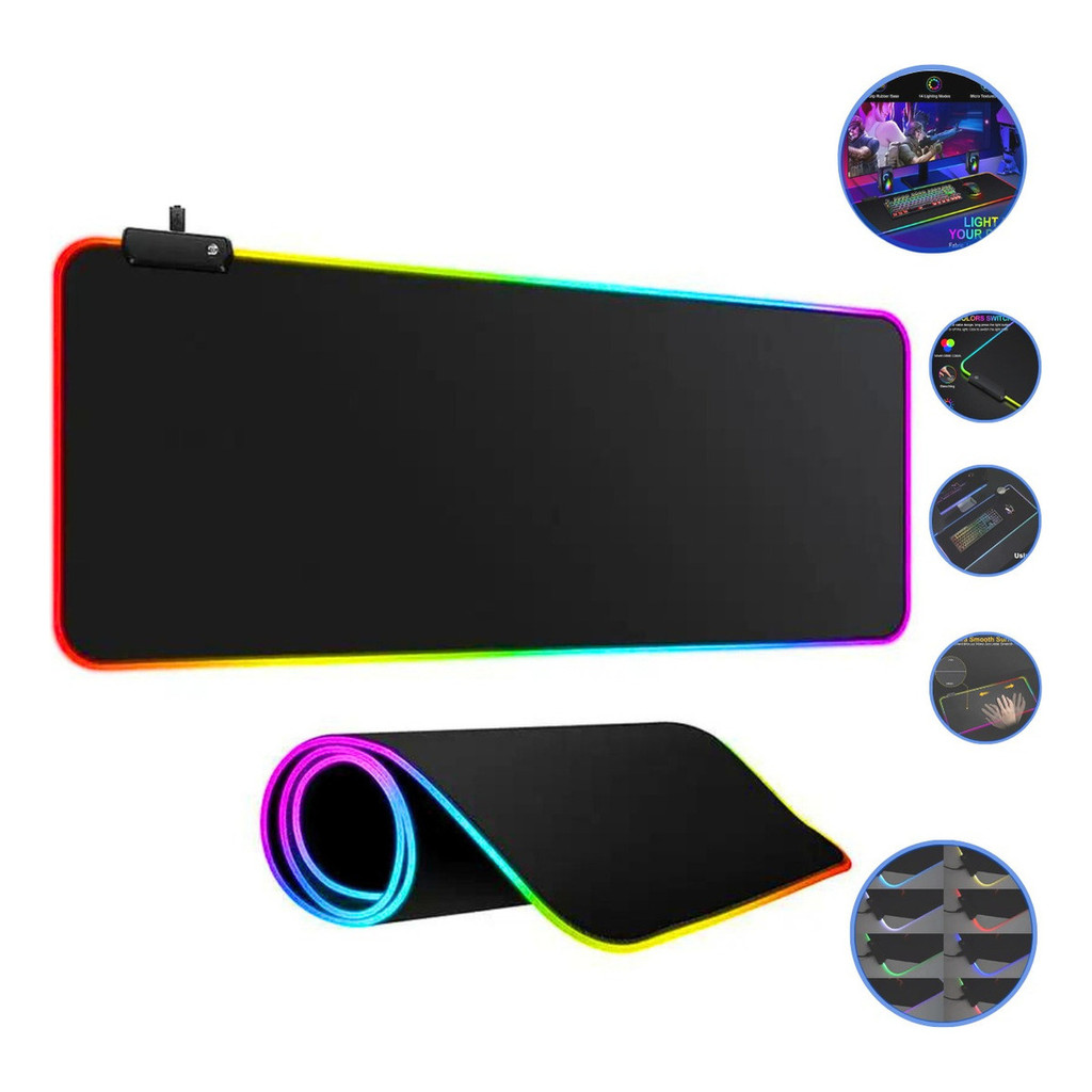 Mousepad Gamer Led Ergonômico Led 7 Cores Rgb 80x30cm Setup Gamer PC ...