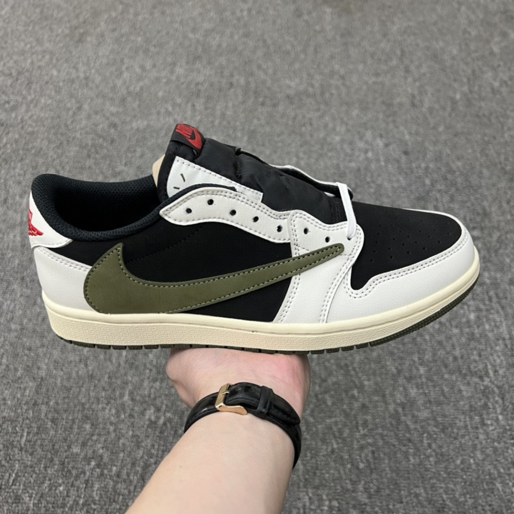 Novo design Travis Scoff x Air 1 AJ1 Low "Medium Olive" tênis OFF-WHITE ...