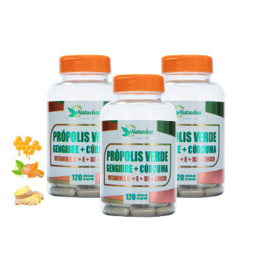 Própolis Verde Gengibre + Cúrcuma Vitamina C + E + D3 + Zinco 120 ...