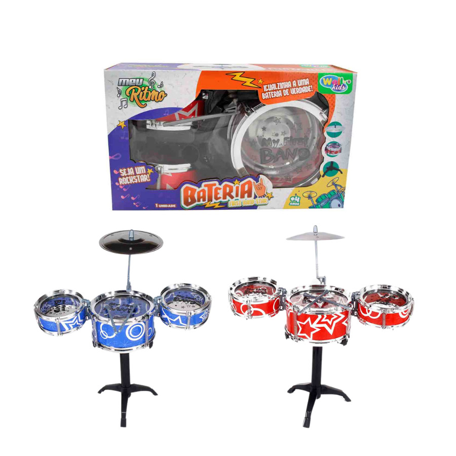 Mini Bateria Infantil Musical Com 3 Tambores e Prato First Band Star ...