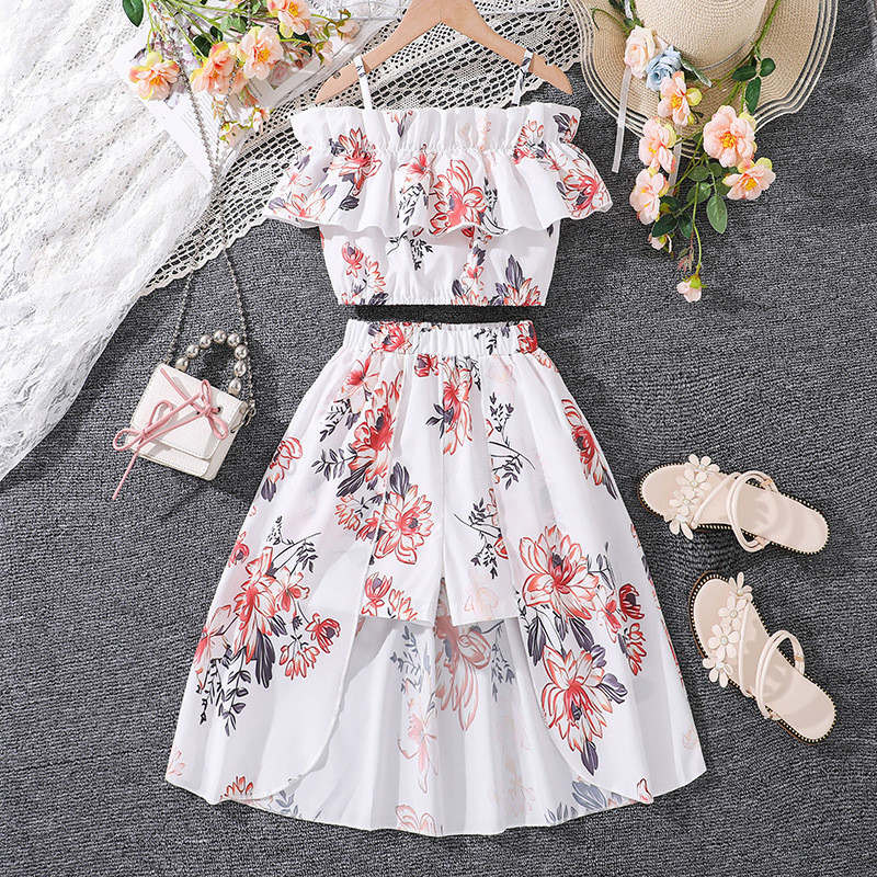Roupas infantis, meninas de 8 a 12 anos, Top de um ombro + terno de ...