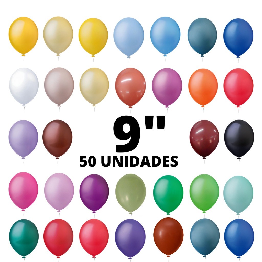 Balão Bexiga Látex Liso 9 Polegadas 50 Unidades | Shopee Brasil