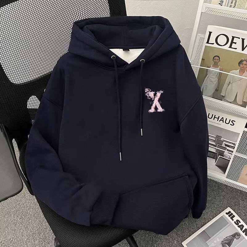 Inverno Estilo Coreano Rosa Carta Impressão Lazer Pulôver Com Capuz ...