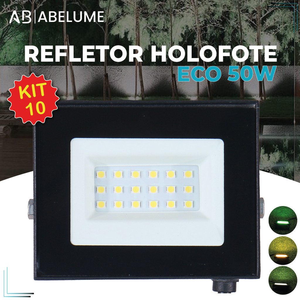 Kit 10 Holofote Refletor Led ECO Pro 50W Branco Frio 6500K Branco Quente Verde| IP65 | Luz ...