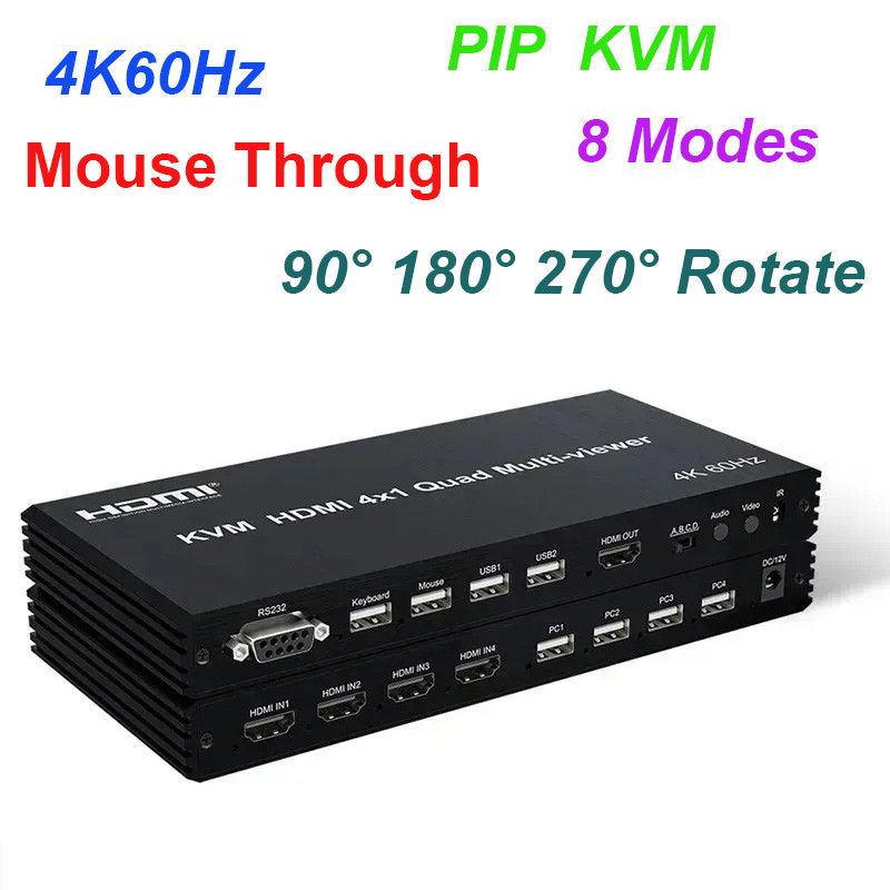 4k 60Hz KVM HDMI 4X1 Multiviewer 4 Em 1 Out Quad Screen Splitter Multi ...