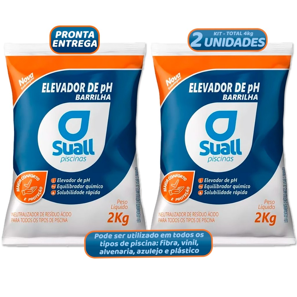 Kit 2 Barrilha Leve Elevador De Ph Mais Tratamento Suall Para Piscinas ...