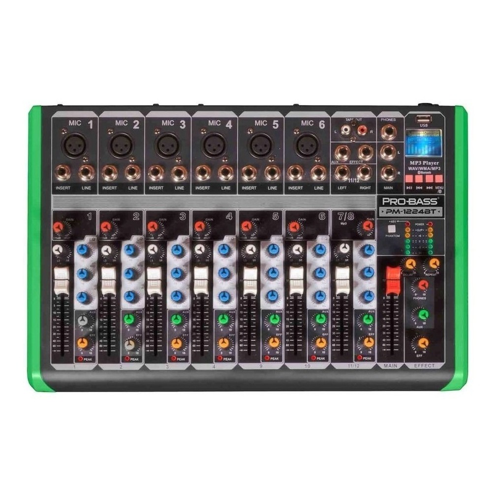 Mesa 8 Canais Slim Pro Bass Ultra Pm 1224 Bluetooth Mixer | Shopee Brasil