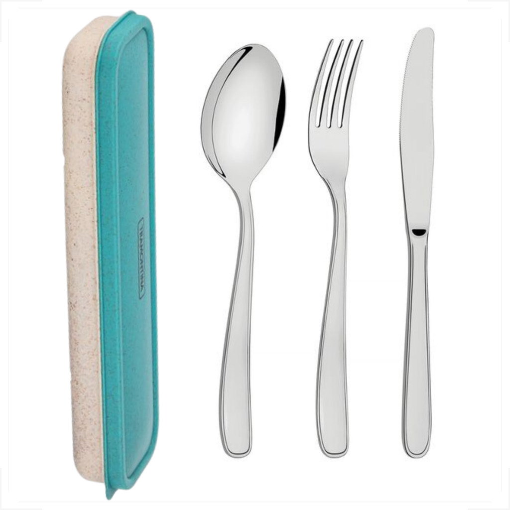 Kit Conjunto Talher Aço Inox Marmita Estojo Verde Tramontina | Shopee ...