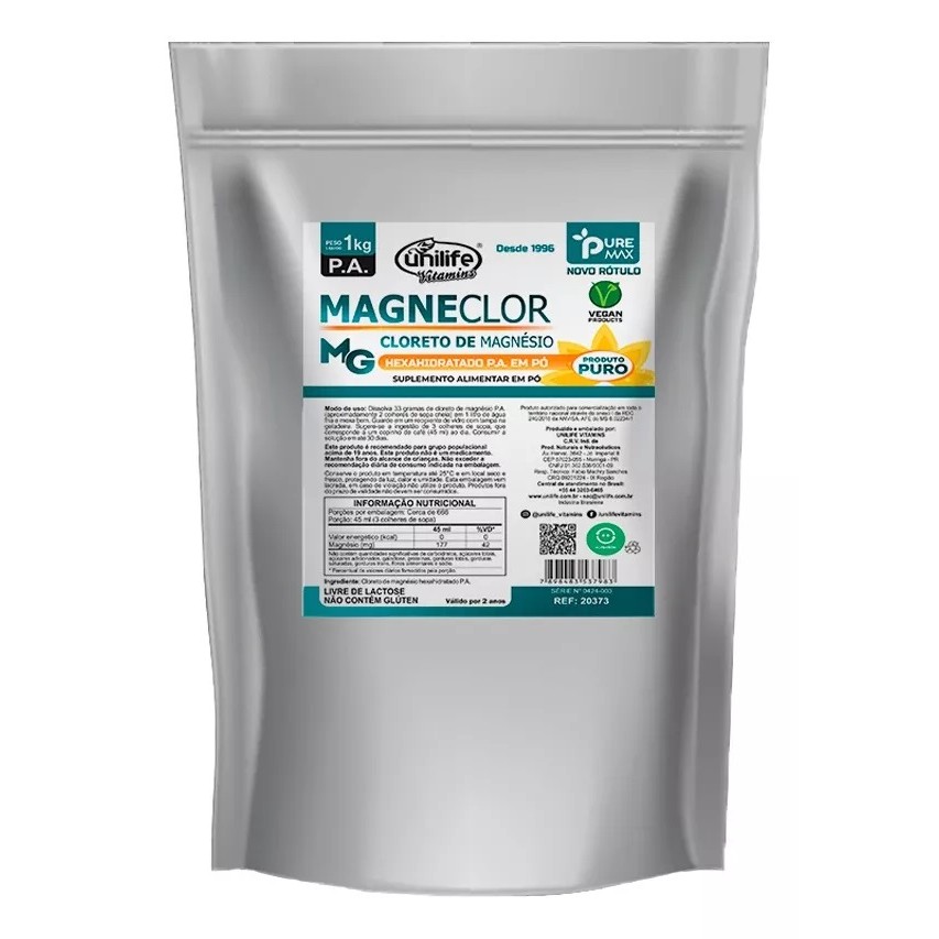Suplemento Unilife Magneclor Cloreto de Magnésio Puro PA 1kg | Shopee Brasil