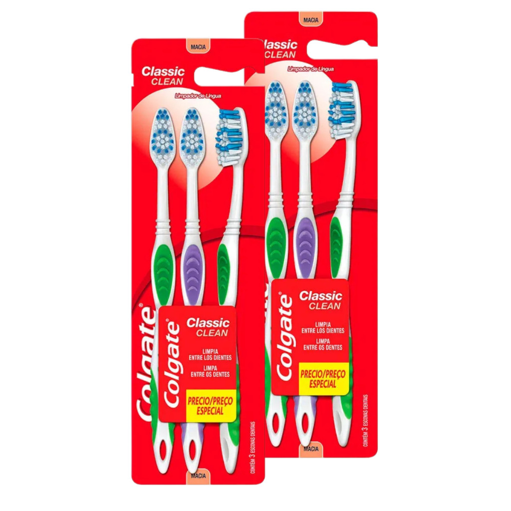 Pack com 2 Kits Escova Dental Colgate Classic Clean com 3 unidades ...