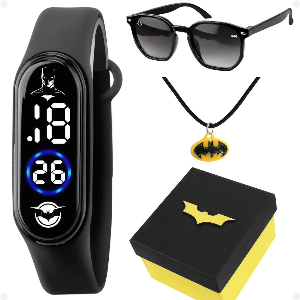 relogio digital infantil batman + oculos sol + colar + caixa kids ...