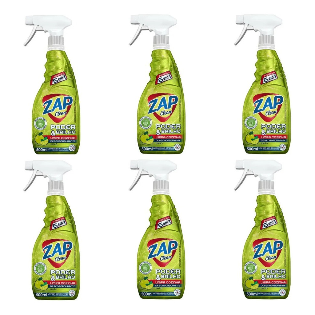 Kit C/ 6un Desengordurante Zap Clean Poder e Brilho 500ml | Shopee Brasil