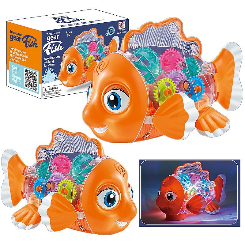 Brinquedo Bebe Peixe Nemo Musical Transparente Gear Fish Led Bate Volta ...