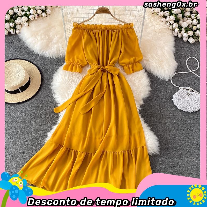 Novas Mulheres Praia Vestido De Verão Moda Ruffles Off The Shoulder ...