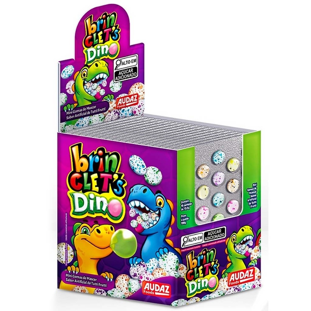 Mini Chicletes Brinclets Dino c/15 - Audaz Foods | Shopee Brasil