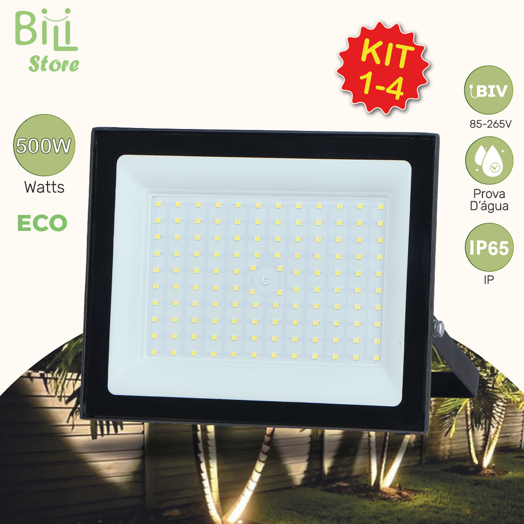 Kit 4 Holofote Refletor Led ECO Pro 500W Luz Fria IP65 | Luz Externa | Para Jardim | Luz ...