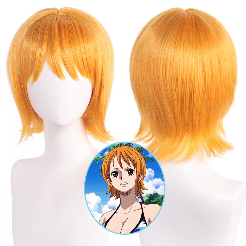 Nami Cosplay Peruca Curta Laranja Amarelo Cabelo Sintético Resistente ...