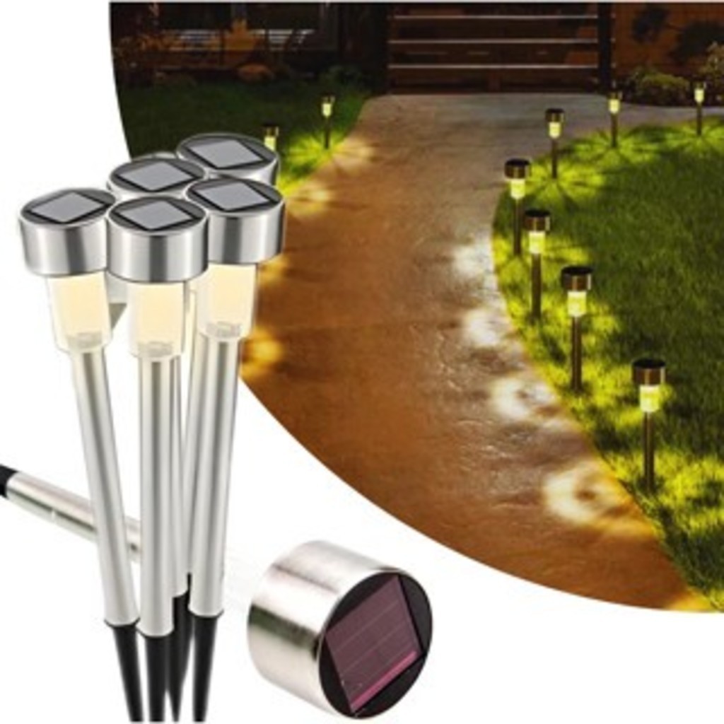 Kit Balizador Prata Luminária Solar Espeto Led 1,2v Decoração RGB ...
