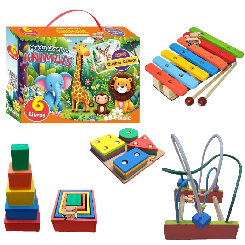 Kit Atividades 5 Brinquedos Pedagógicos Em Madeira + 6 Livros - Primeira Infância TDAH | Shopee ...
