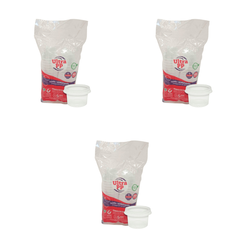 Kit 3 Pacotes de Potes de 140ml com tampa PP transparente Ultratherm ...