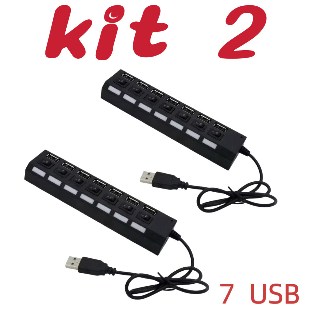 Kit 2 Hub Usb 7 Portas Com Chave Seletora 2.0 High Speed Pen Drive | Shopee Brasil