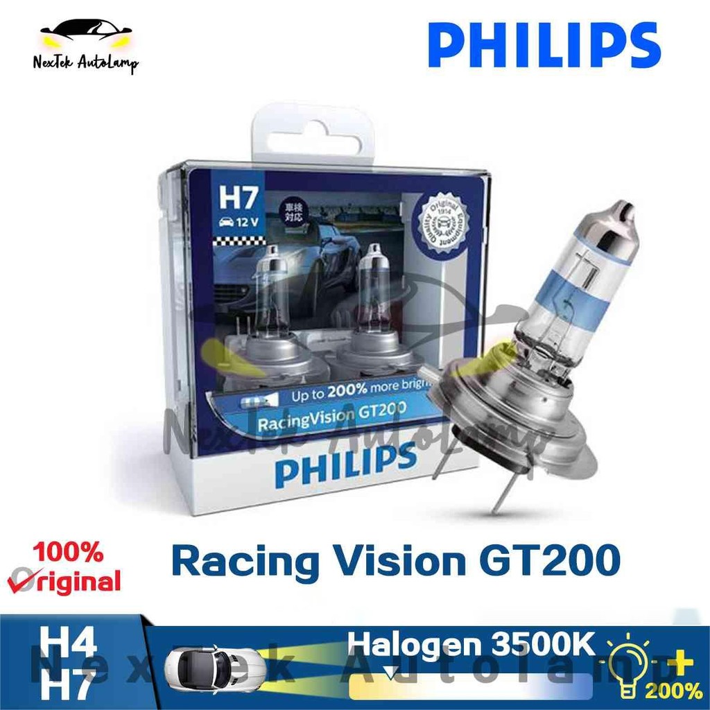 Philips Racing Vision GT200 H4 H7 12V 3500K Clareamento +200% Lâmpada ...