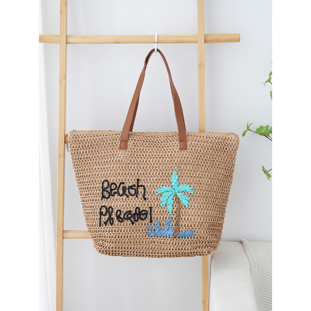 Bordados de coco, bolsa de tootte de palha-deslocamento de grande ...