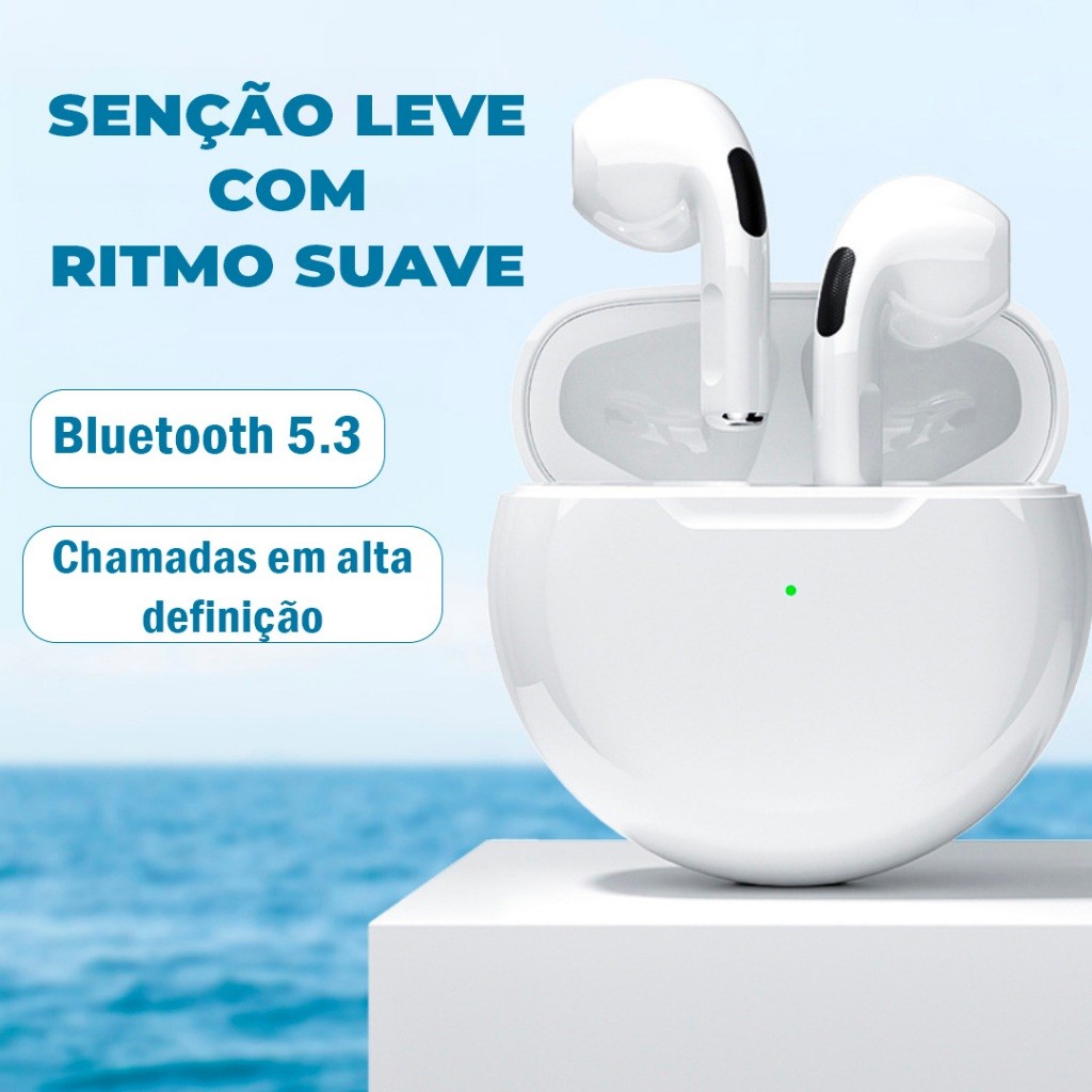 Fone De Ouvido Original Pro 6 TWS Sem Fio Bluetooth 5.3 Mini Com Caixa ...
