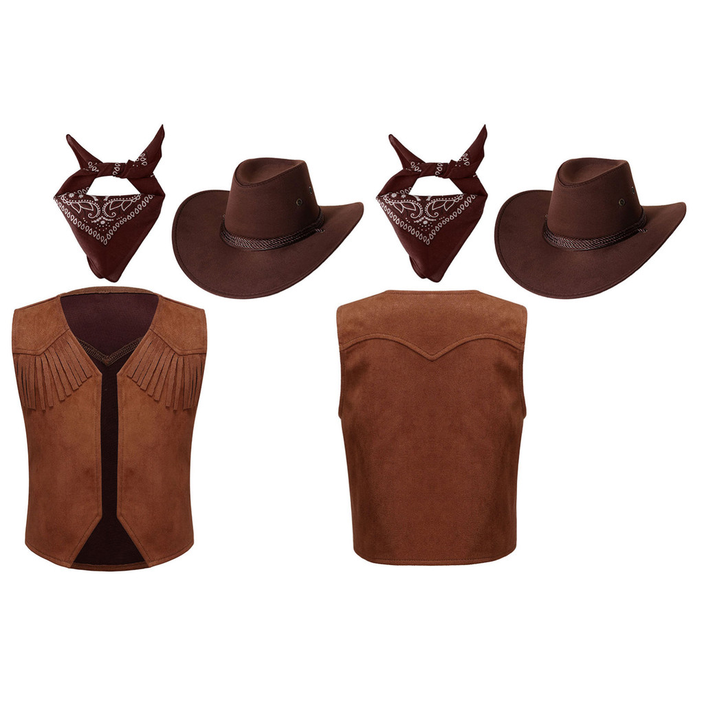 Rswnyirn Brown 3 Peças Fantasia De Vaqueira De Cowboy Colete Com ...