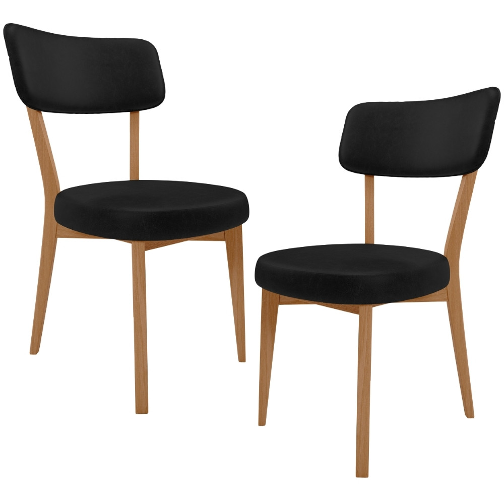 Kit 02 Cadeiras Decorativa Estofada Sala de Jantar Base Madeira Roy L02 Couríssimo Preto - Lyam ...