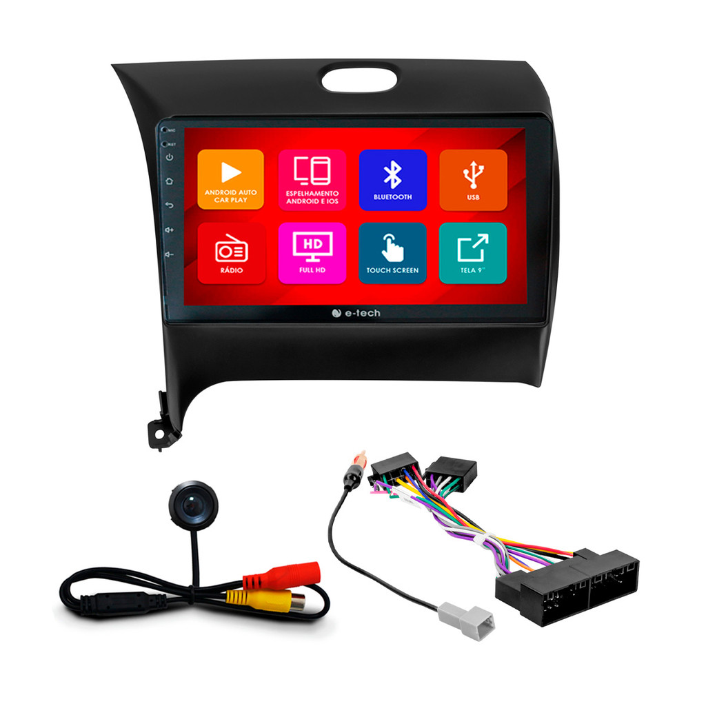 Kit Multimídia 9 Pol Cerato 2013 2014 2015 2016 2017 Android Auto CarPlay Qa+ 2 Din Preto ...