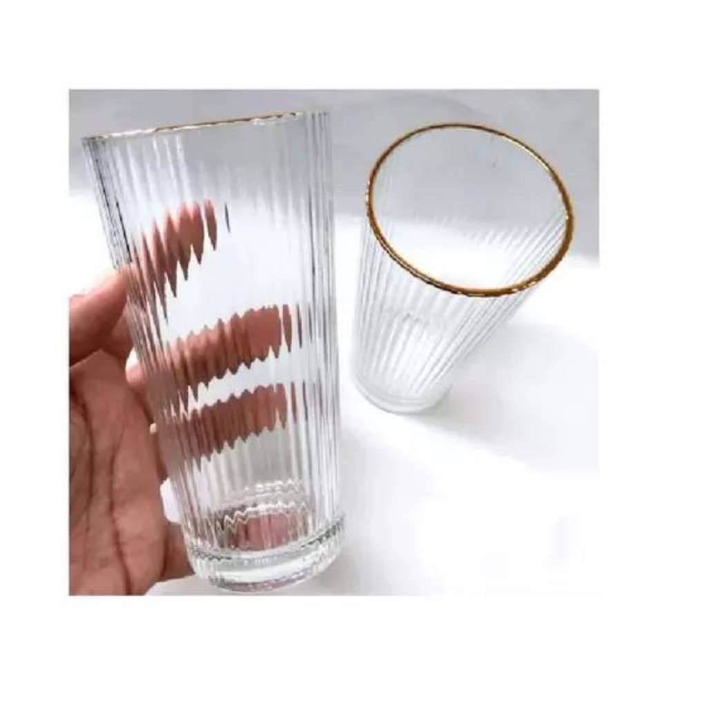 Copo Alto 333ml Borda Dourada. | Shopee Brasil